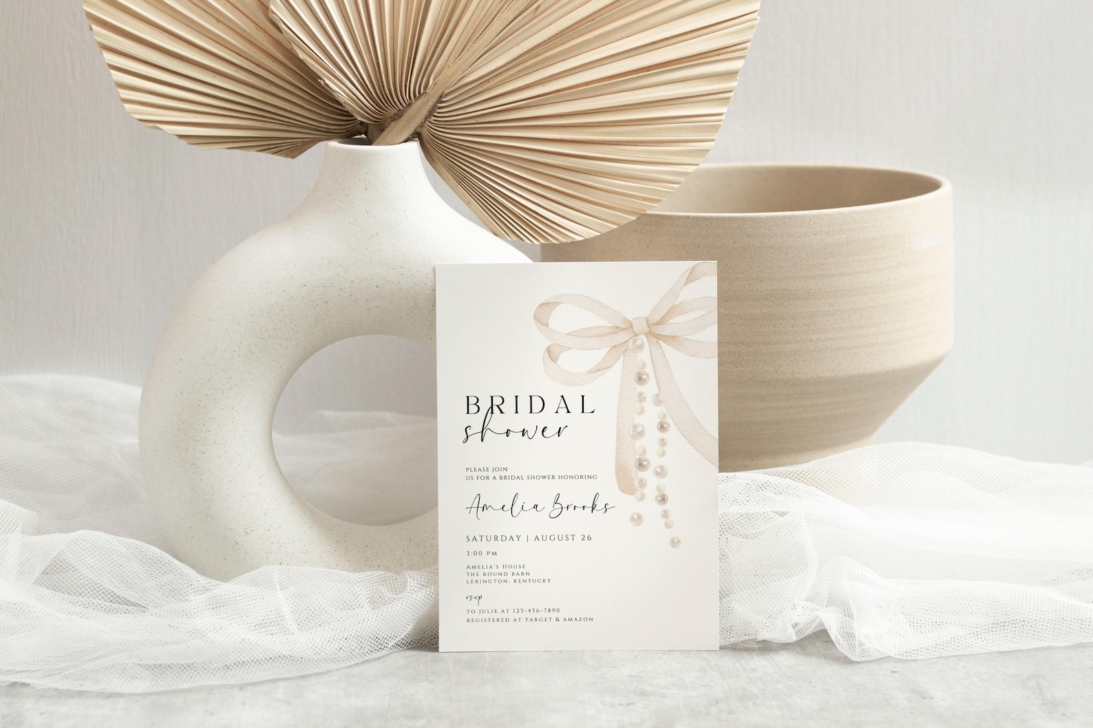 Bow Bridal Shower Invitation, Pearl Bow Bridal Shower Bachelorette Hens ...
