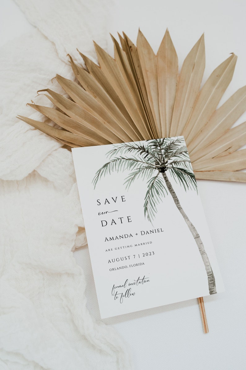 Palm Tree Save the Date Template Beach Save the Date - Etsy