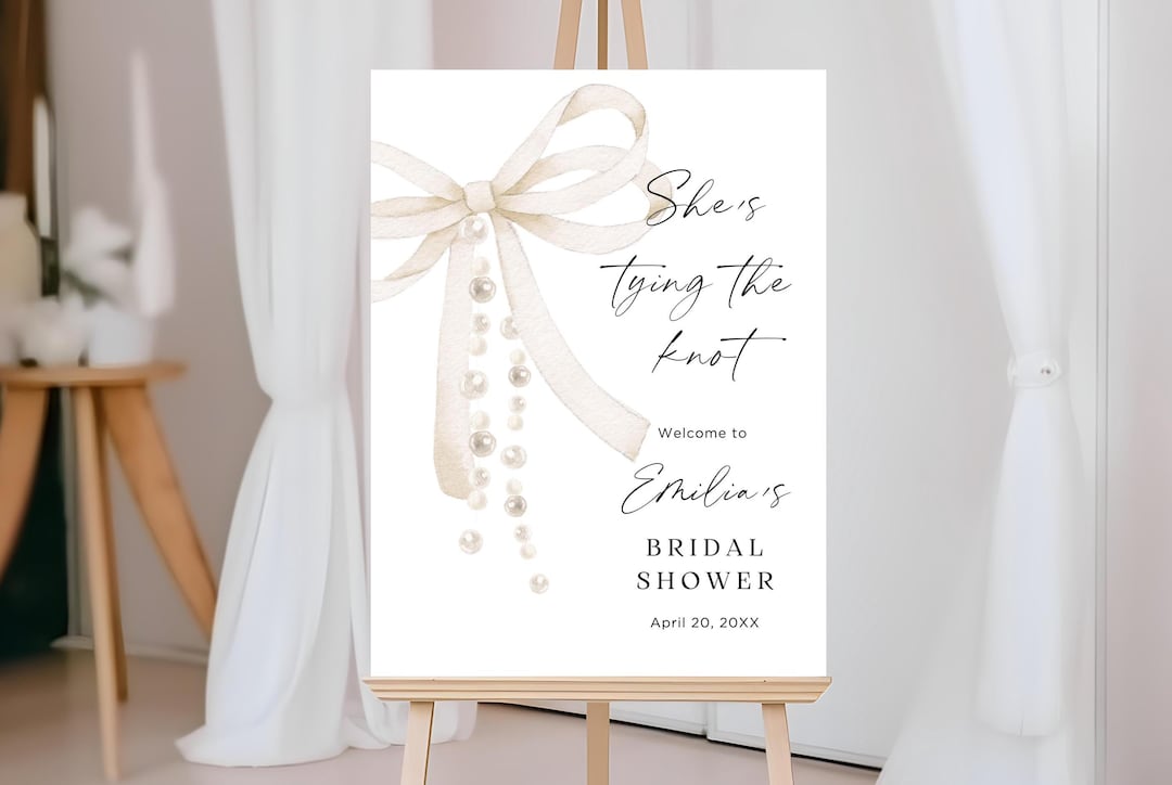 She's Tying the Knot Welcome Sign, Knot Welcome Sign, White Bow Bridal ...