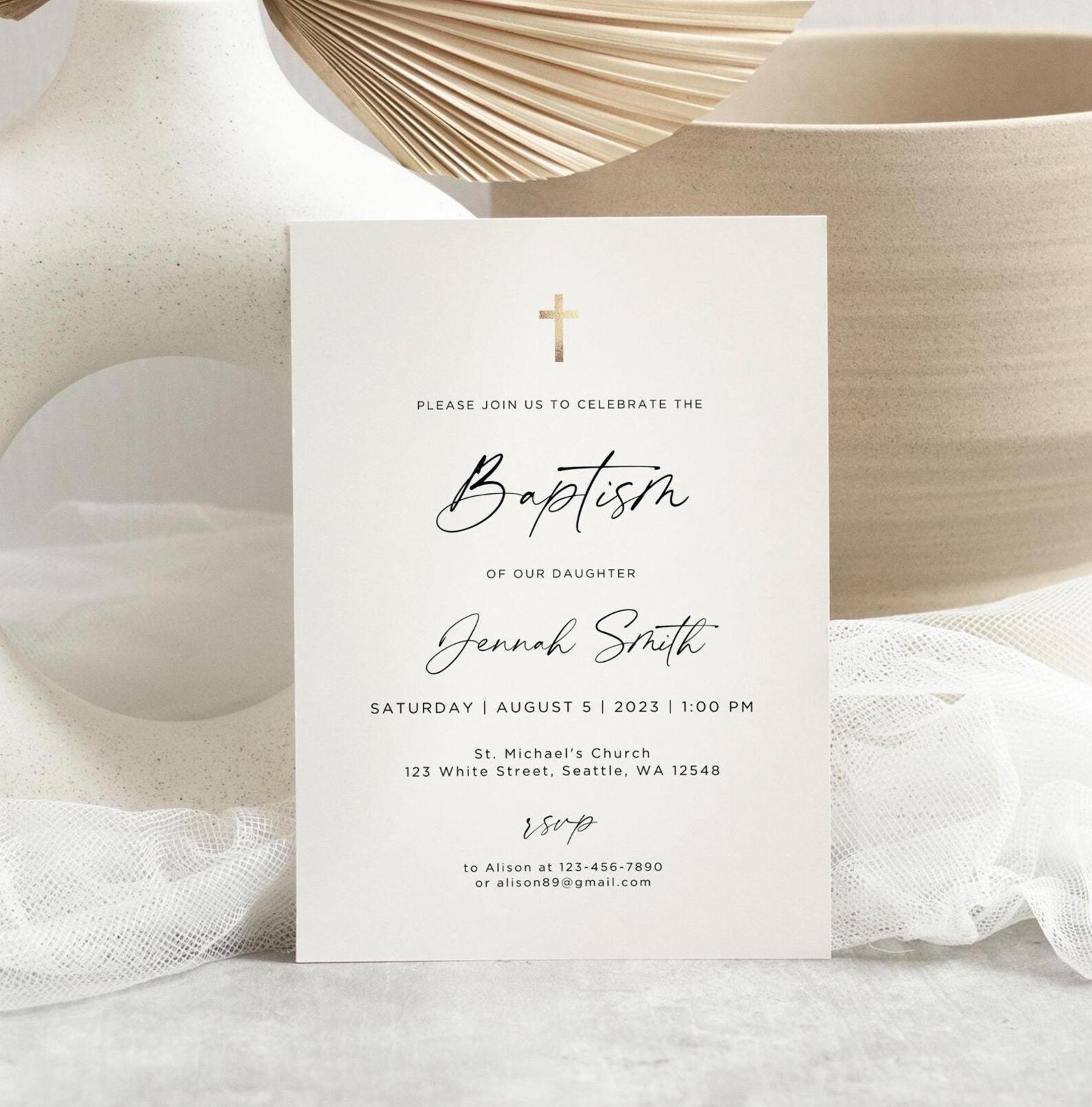 Modern Minimalist Baptism Invitation Template, Simple Baptism ...