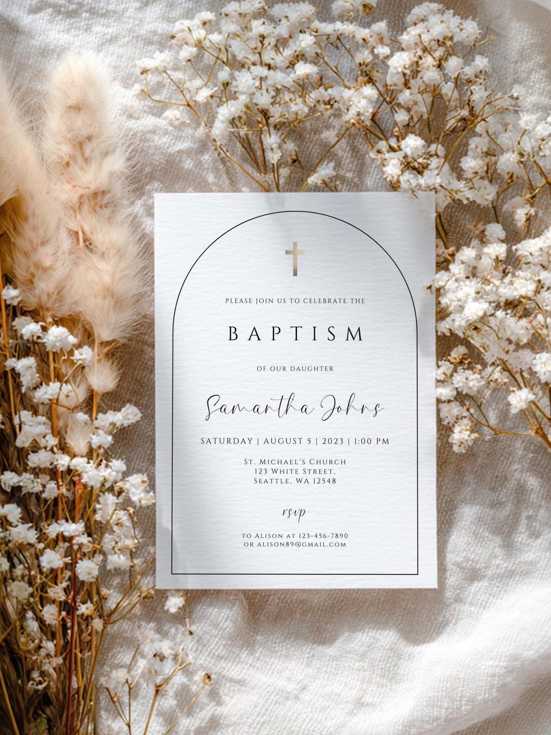 Baptism Invitation, Minimalist Baptism Invite, Modern Baptism Invite ...