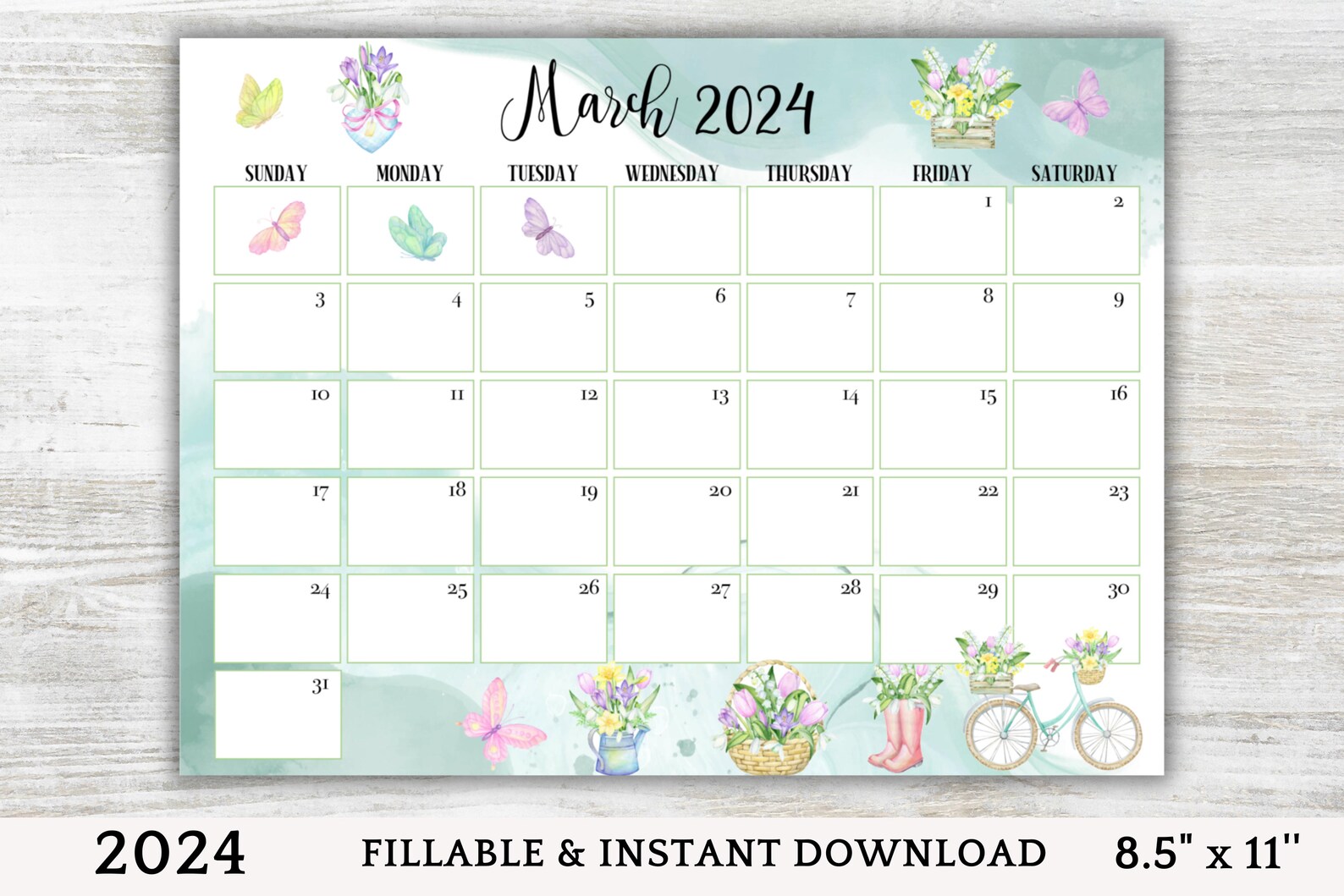 Editable March 2024 Calendar Printable Calendar Fillable Editable ...