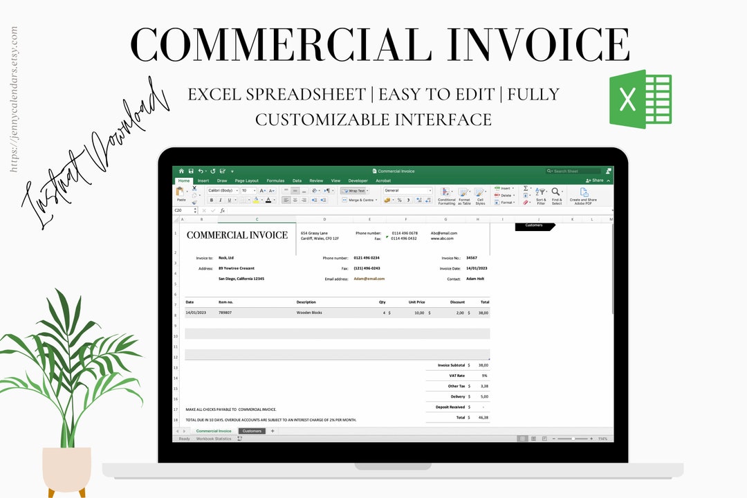 Commercial Invoice Spreadsheet | Excel Invoice Template | Business ...