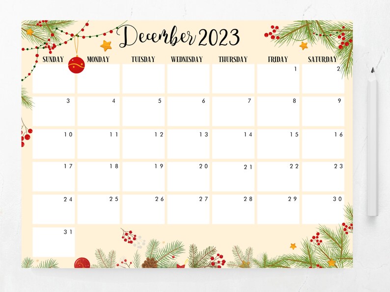 Bewerkbare kalender december 2023 Afdrukbare kalender - Etsy Nederland
