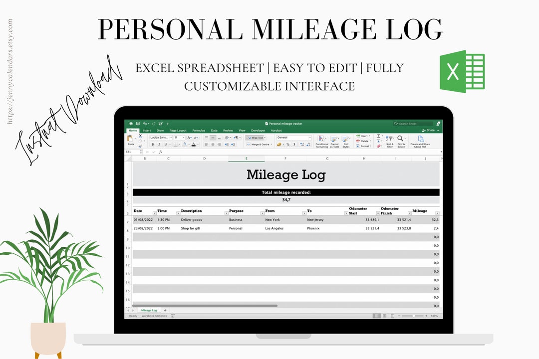 Personal Mileage Spreadsheet | Mileage Tracker | Miles Log | Miles ...