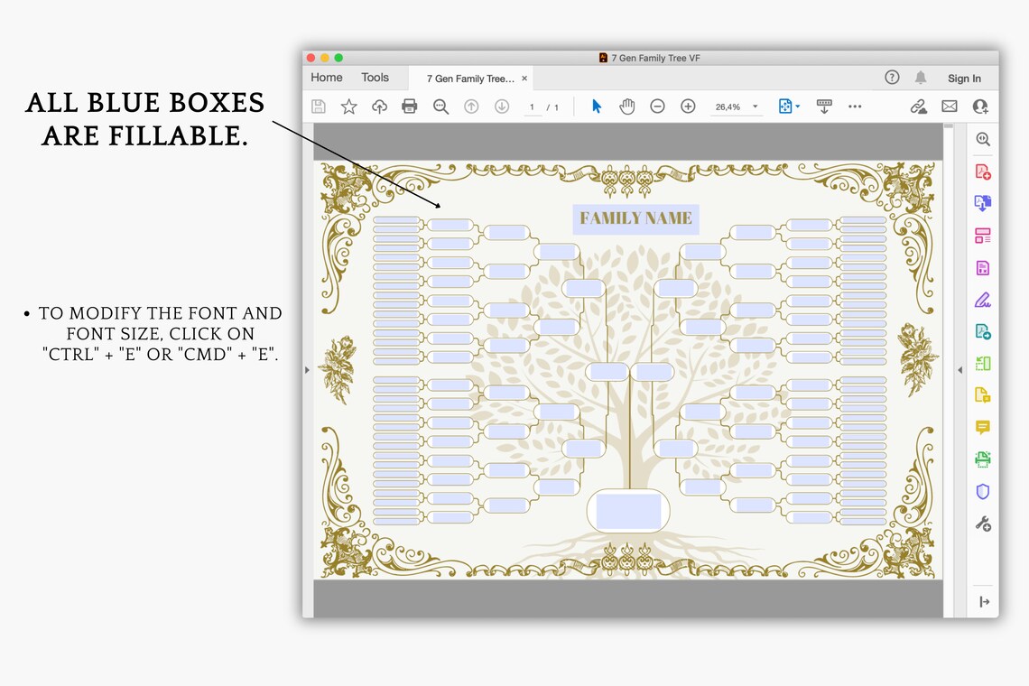 Customizable 7 Gen Family Tree PDF - Personalized Genealogy Printable ...