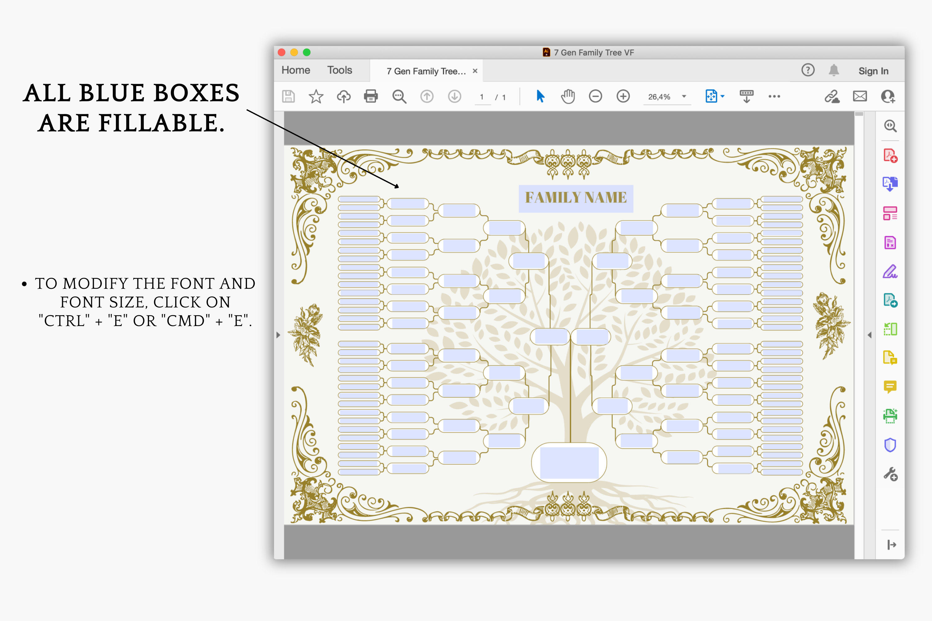 Customizable 7 Gen Family Tree PDF - Personalized Genealogy Printable ...