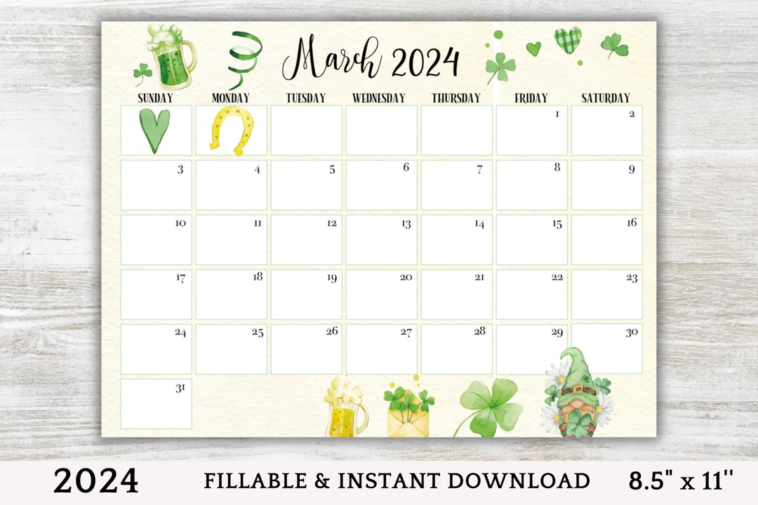 Editable March 2024 Calendar Printable Calendar Fillable Editable ...