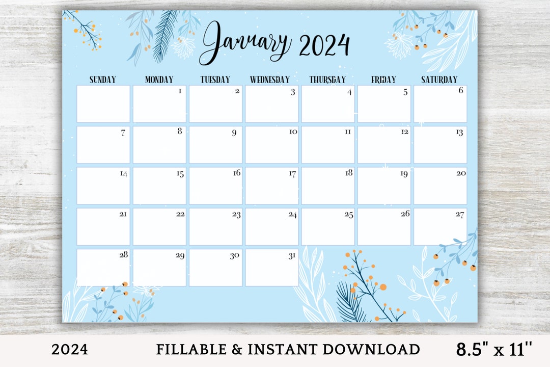 Editable January 2024 Calendar Printable Calendar Fillable - Etsy Canada