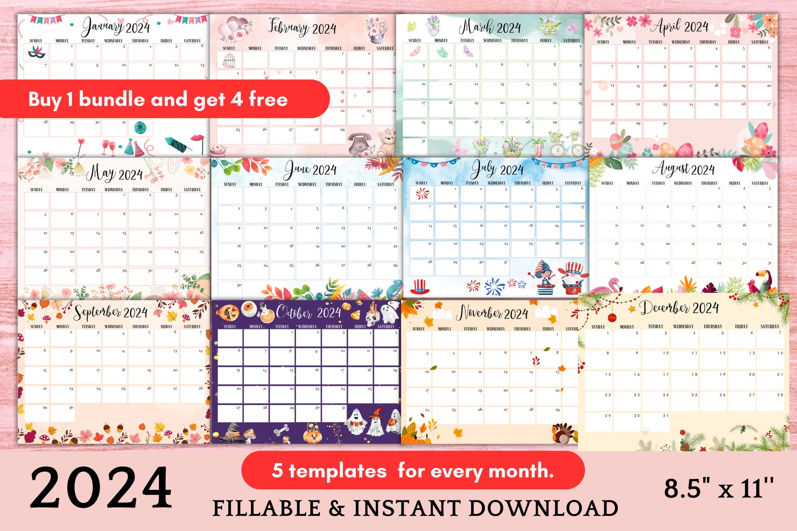 Editable & Printable 2024 Calendar | January to December 2024 ...