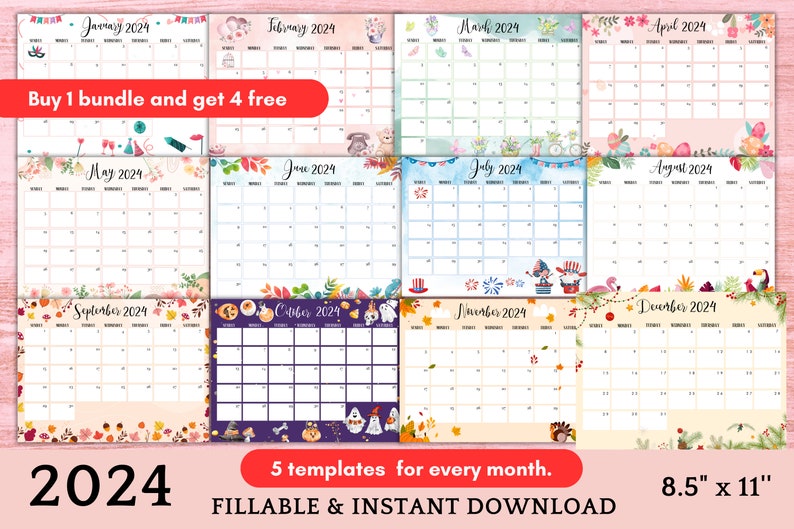 Editable & Printable 2024 Calendar | January to December 2024 ...