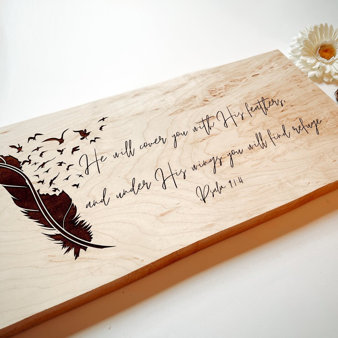 Christian Scripture Wood Sign PSALM 91:4 He Will Cover You Bible Verse ...