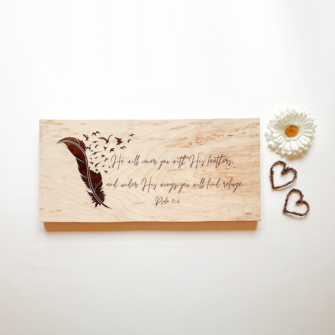 Christian Scripture Wood Sign PSALM 91:4 He Will Cover You Bible Verse ...