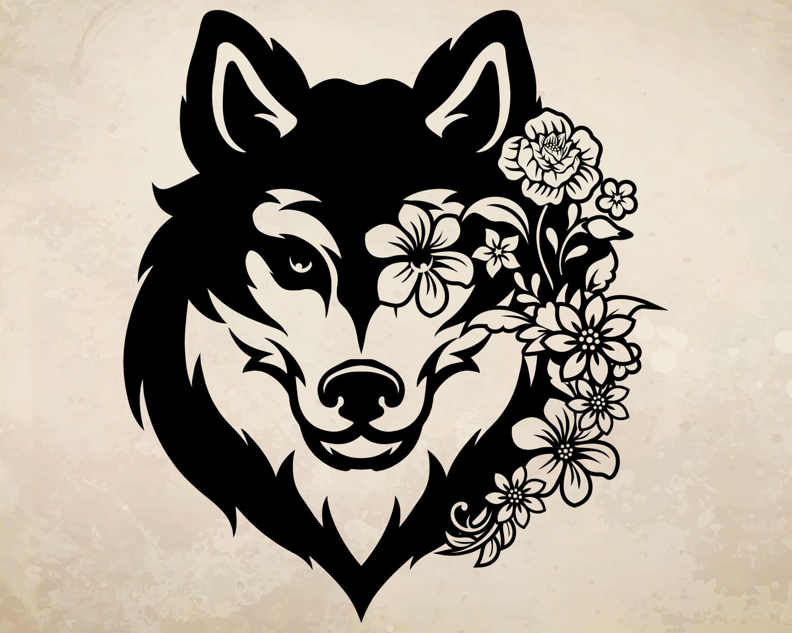 Lobo con flores svg cabeza de lobo svg descarga digital - Etsy México
