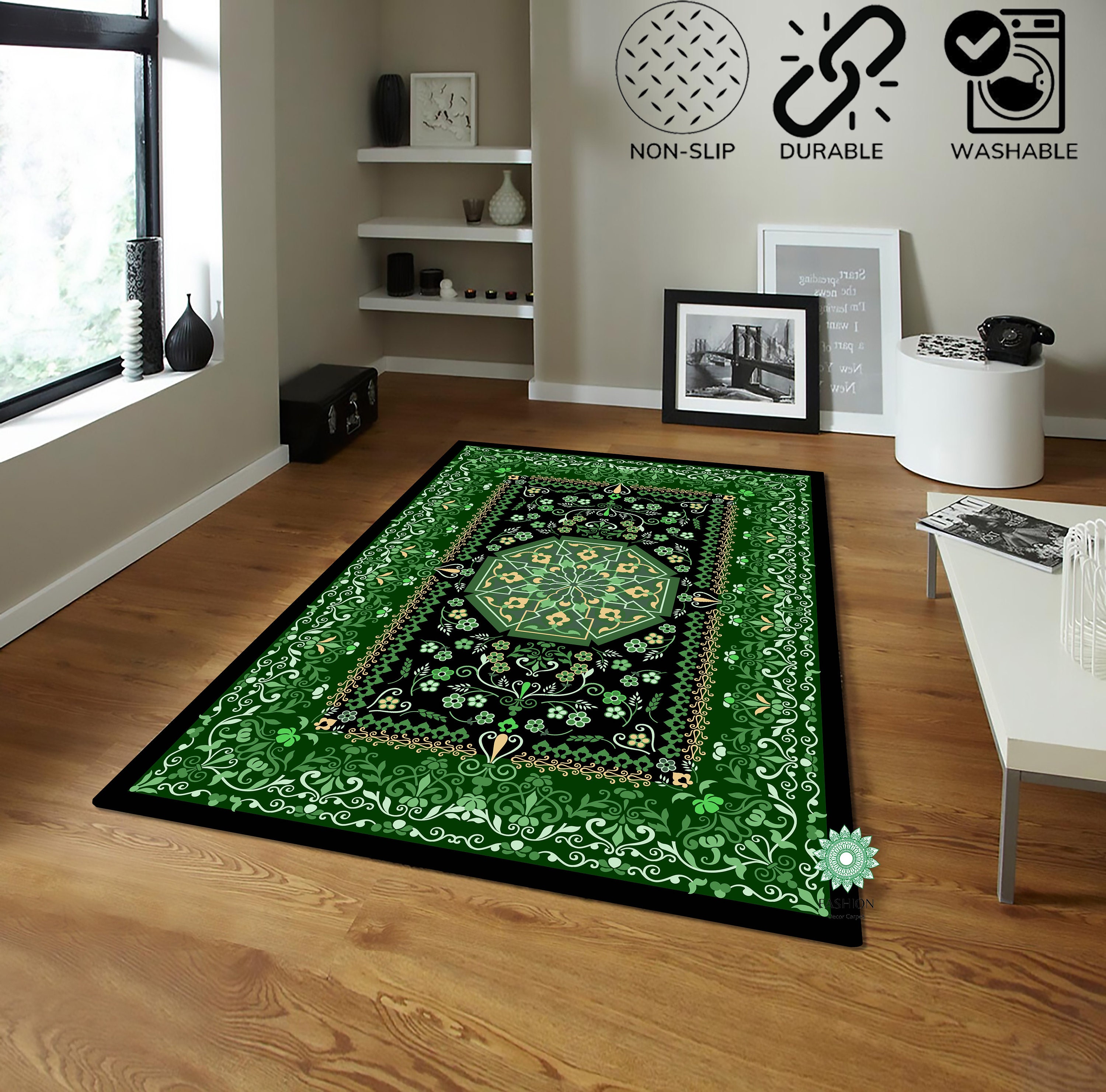 Green Floral Motif Oriental Persian Rugfloral Pattern Modern - Etsy