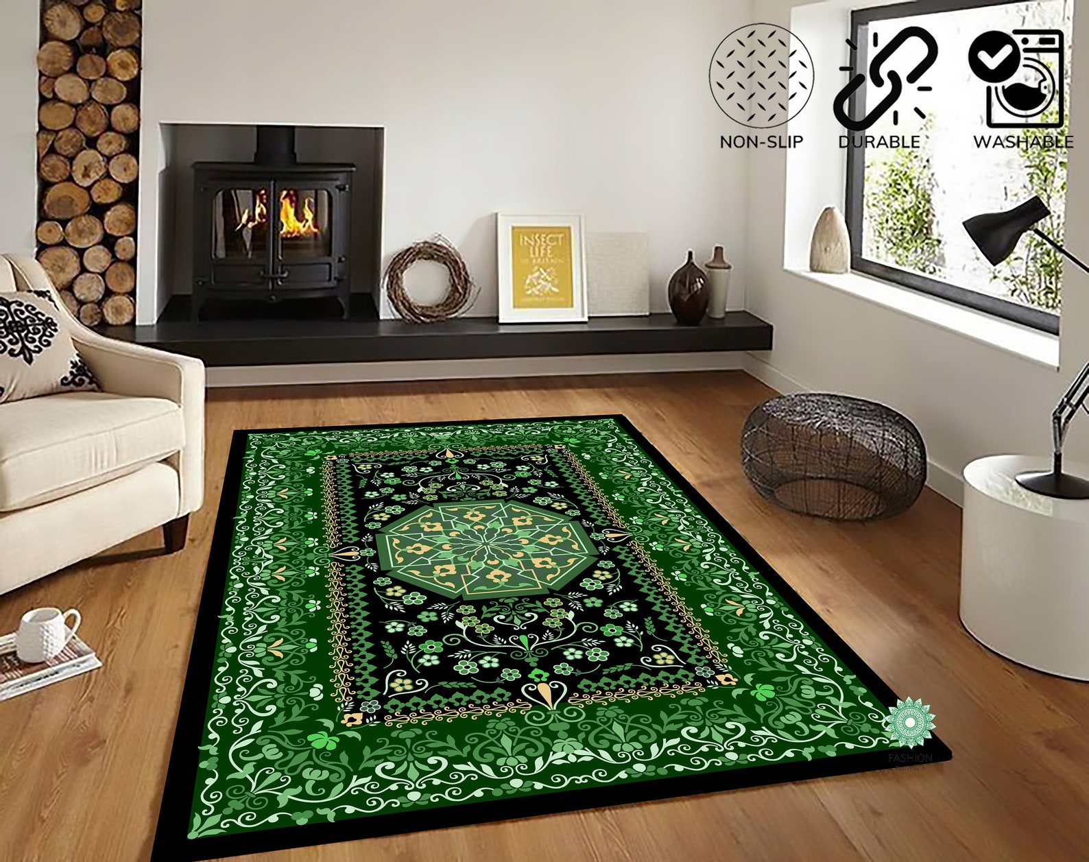 Green Floral Motif Oriental Persian Rugfloral Pattern Modern - Etsy