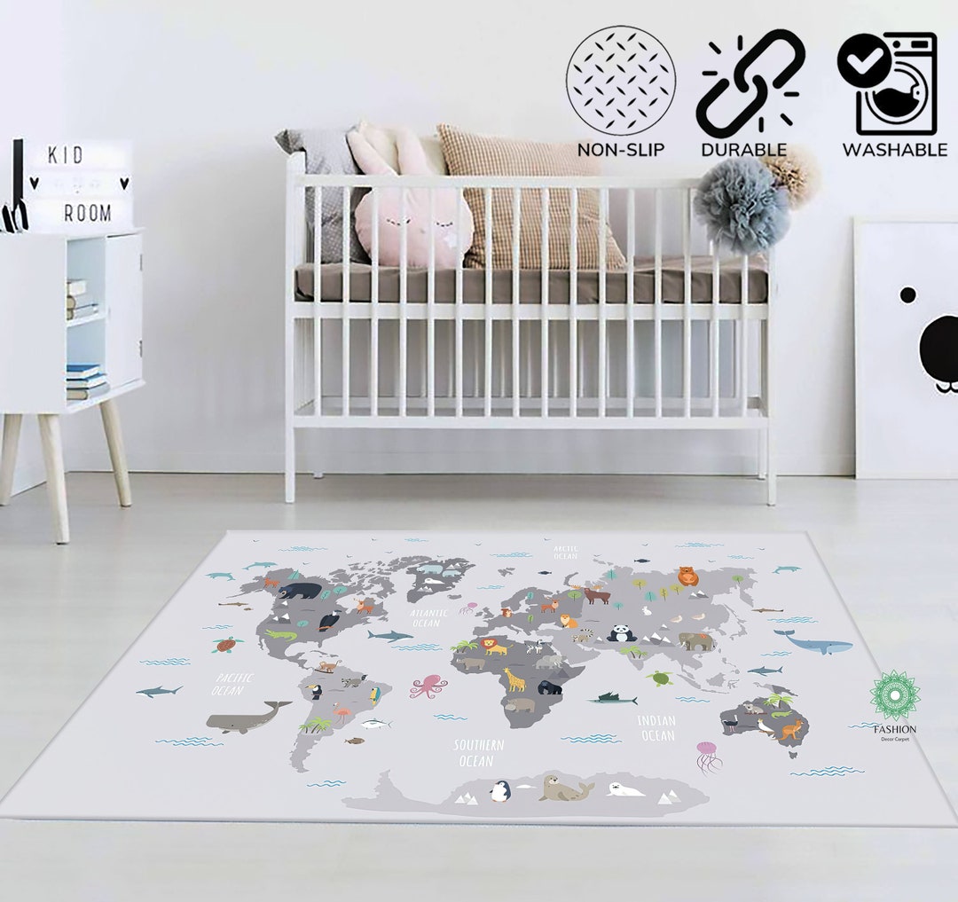 World Map Education Kids Carpetworld Map and Animal Education - Etsy