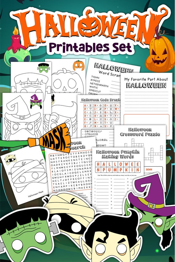 Halloween Worksheet Bundle. Word Scramble. Crossword Puzzle. - Etsy