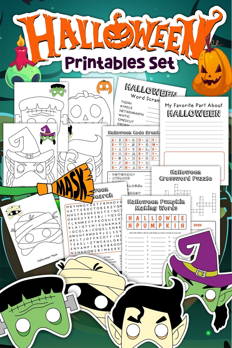 Halloween Worksheet Bundle. Word Scramble. Crossword Puzzle. - Etsy