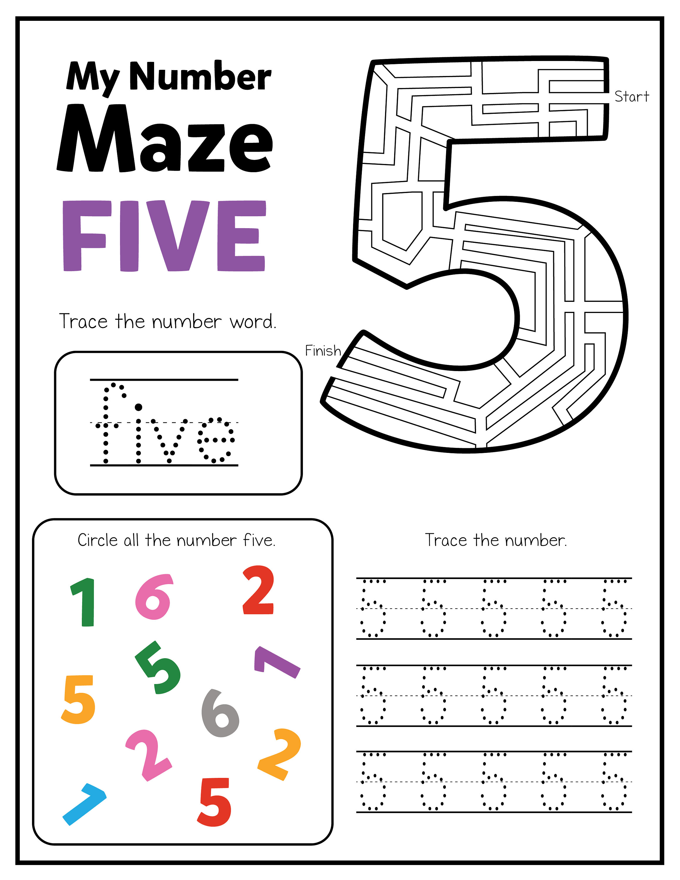 Maze of Numbers 0-10 Worksheet Bundle. Find, Trace, and Write the ...