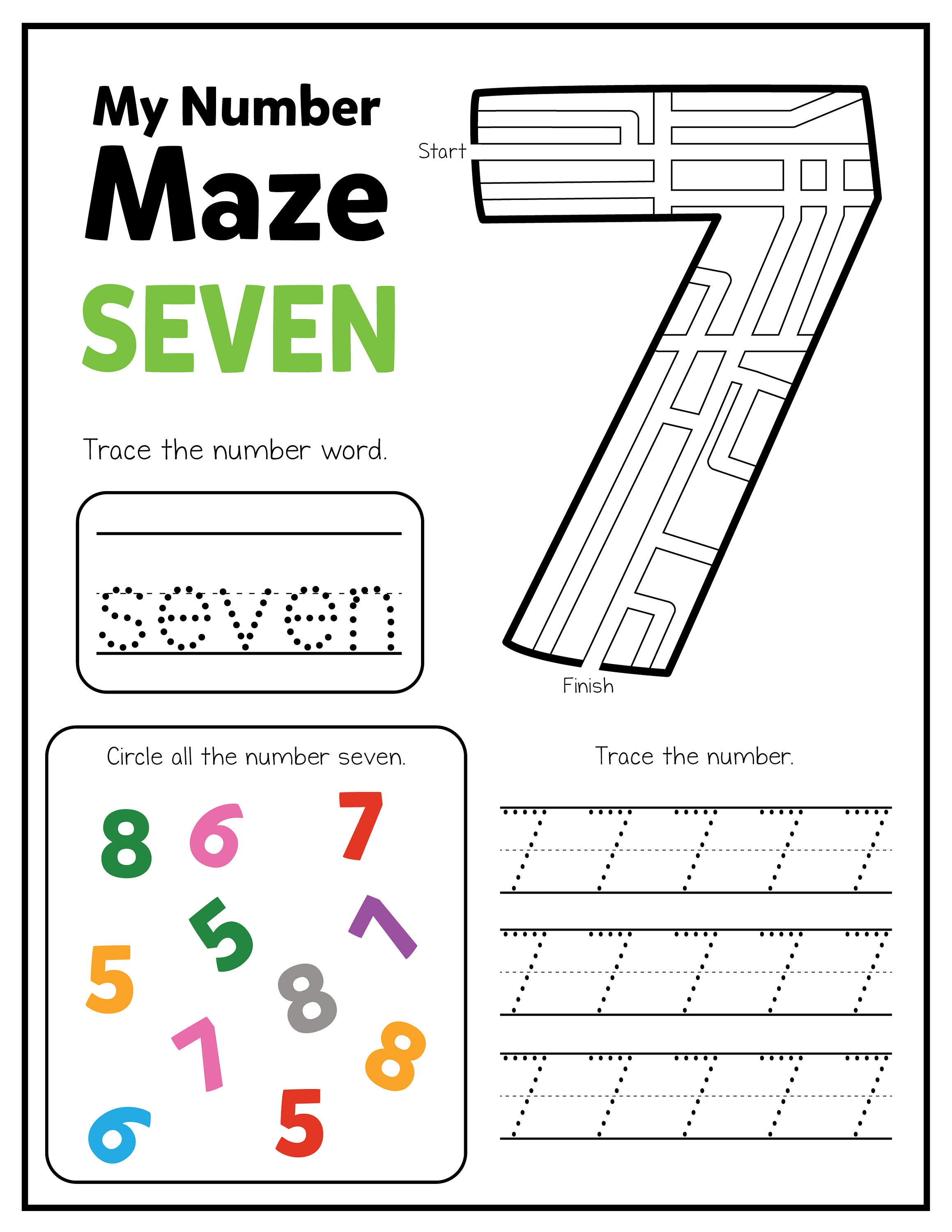 Maze of Numbers 0-10 Worksheet Bundle. Find, Trace, and Write the ...