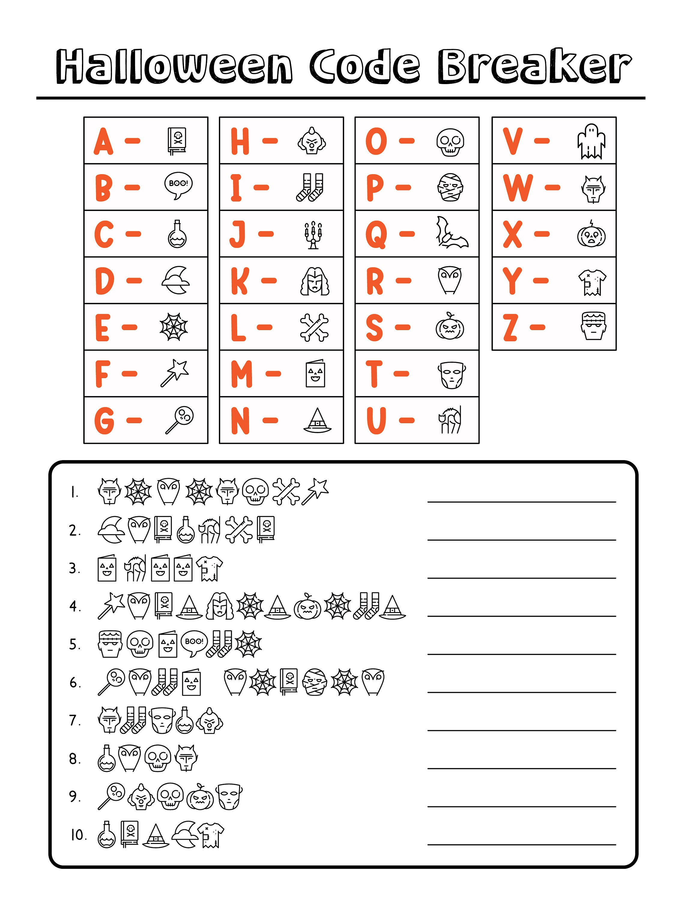 Halloween Worksheet Bundle. Word Scramble. Crossword Puzzle. Code ...
