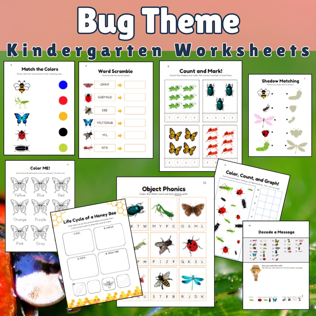 Bug Theme Education Activities. Kindergarten Worksheets With Different ...
