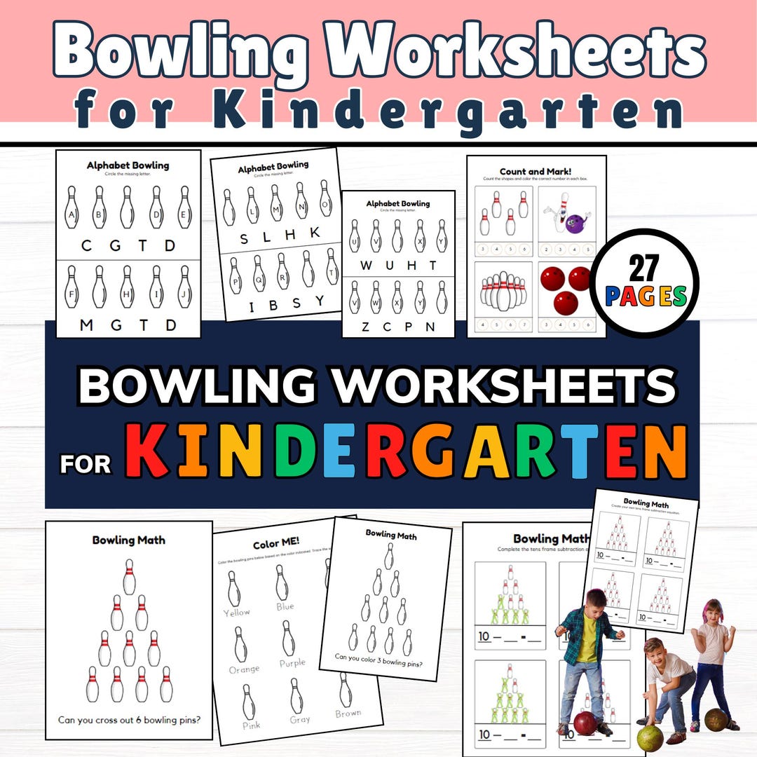 Bowling Themed Kindergarten Math Review. Counting Worksheets, Coloring ...