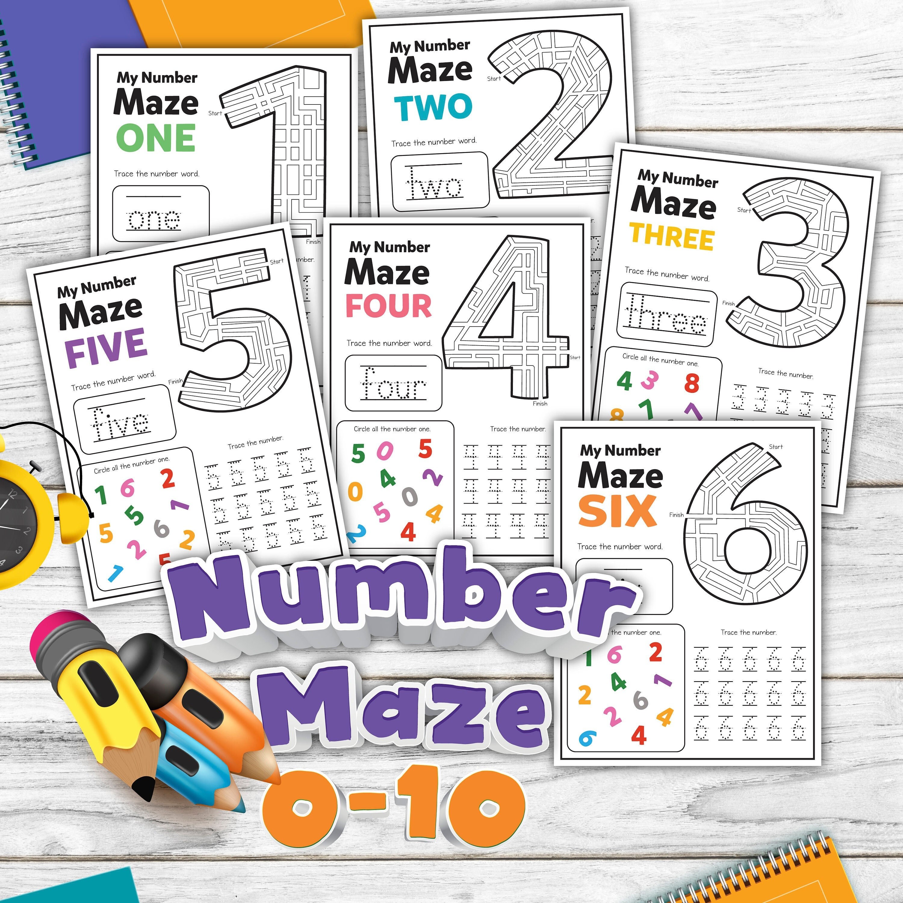 Maze of Numbers 0-10 Worksheet Bundle. Find Trace and Write - Etsy