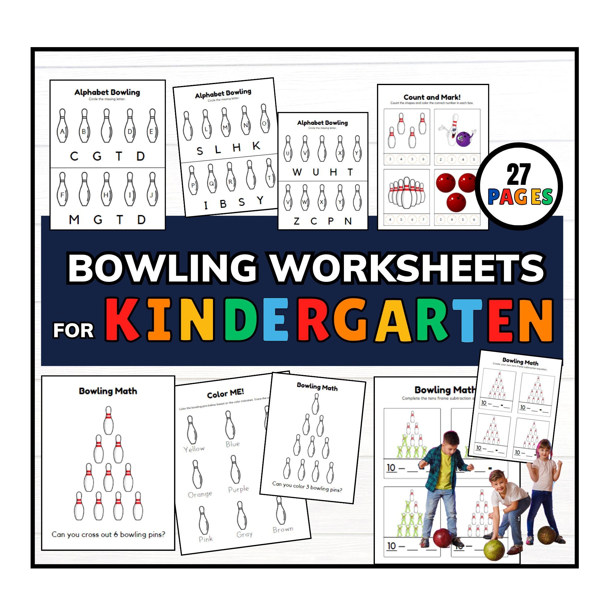 Bowling Themed Kindergarten Math Review. Counting Worksheets, Coloring ...
