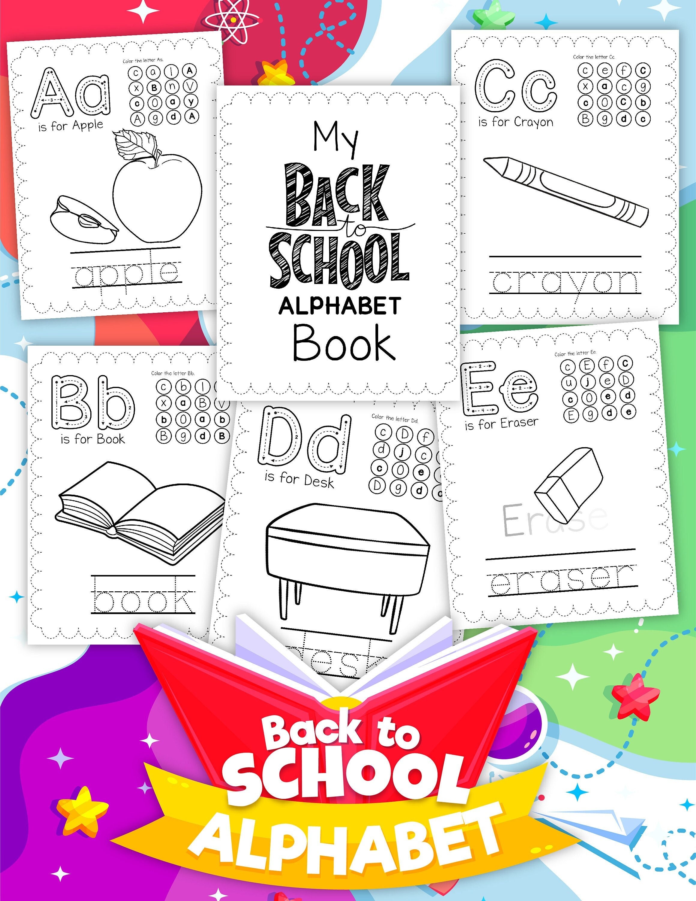 Back to School Alphabet Worksheets. Color the Picture. Look For, Trace ...