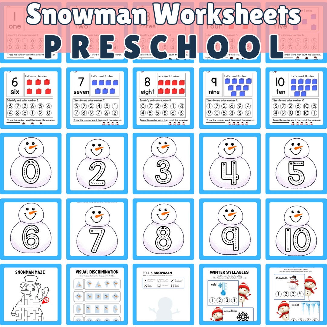 Snowman Themed Printables for Preschoolers and Kindergartners. Winter ...