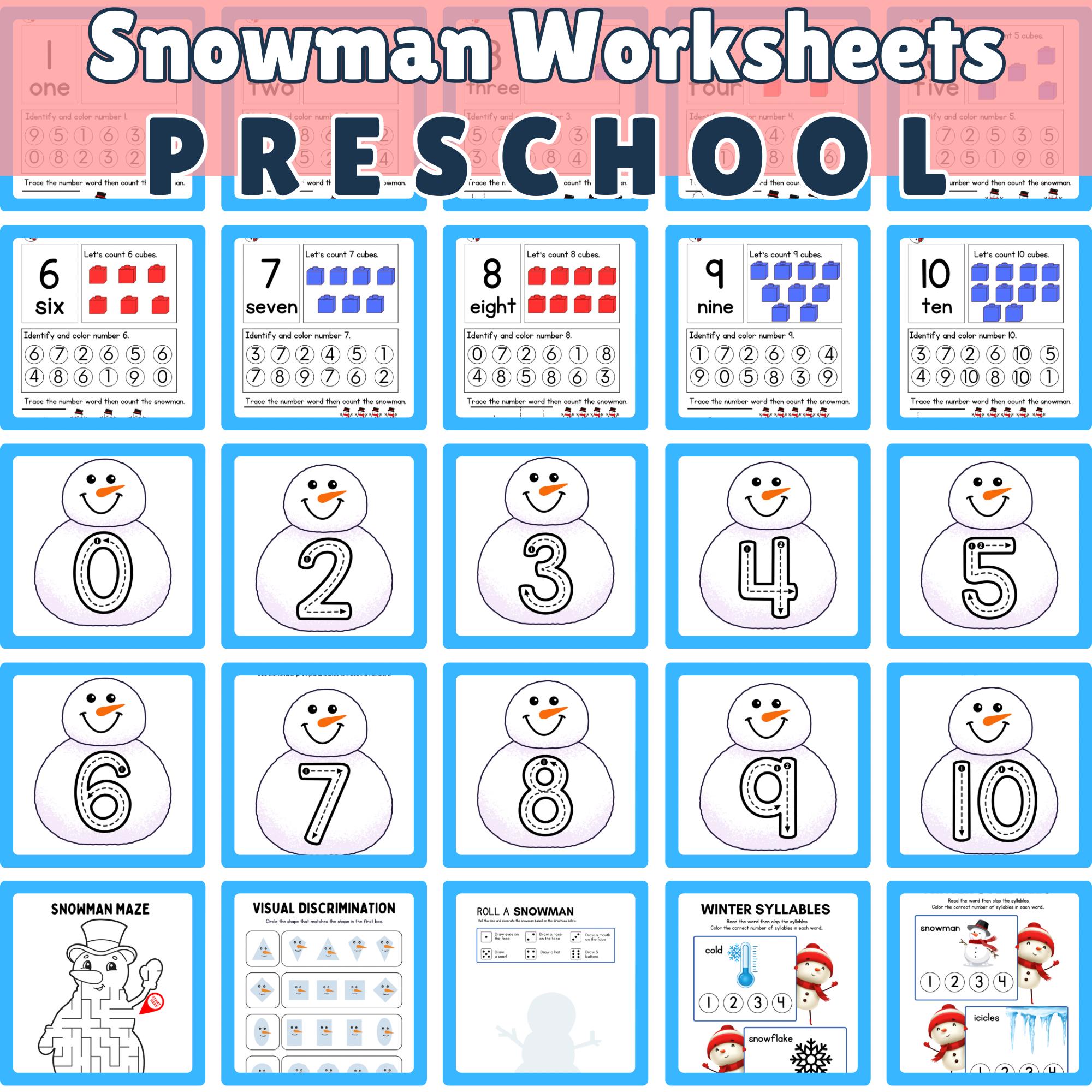 Snowman Themed Printables for Preschoolers and Kindergartners. Winter ...