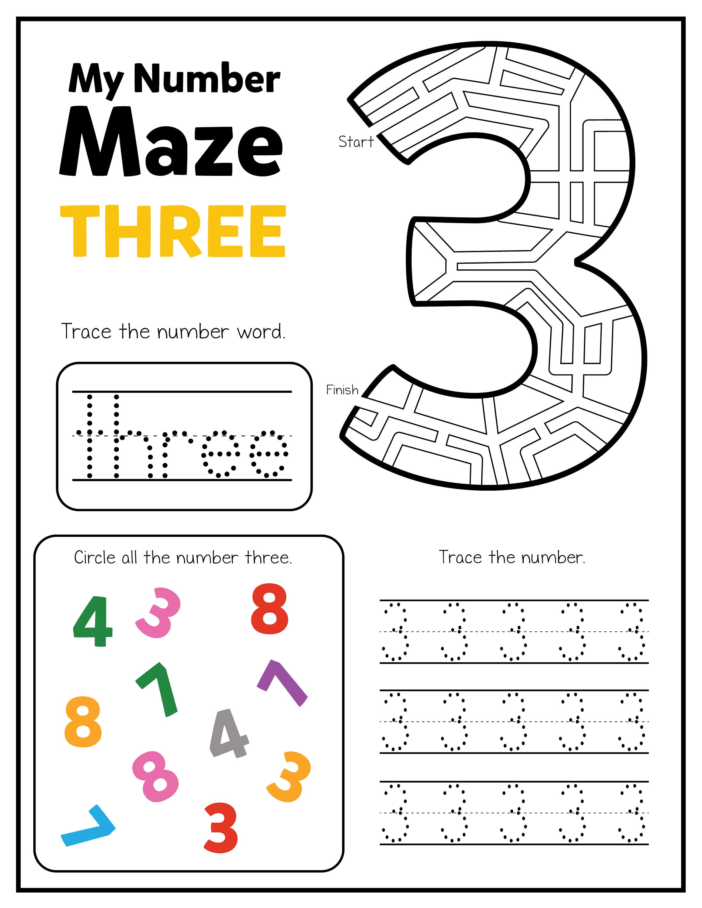 Maze of Numbers 0-10 Worksheet Bundle. Find, Trace, and Write the ...