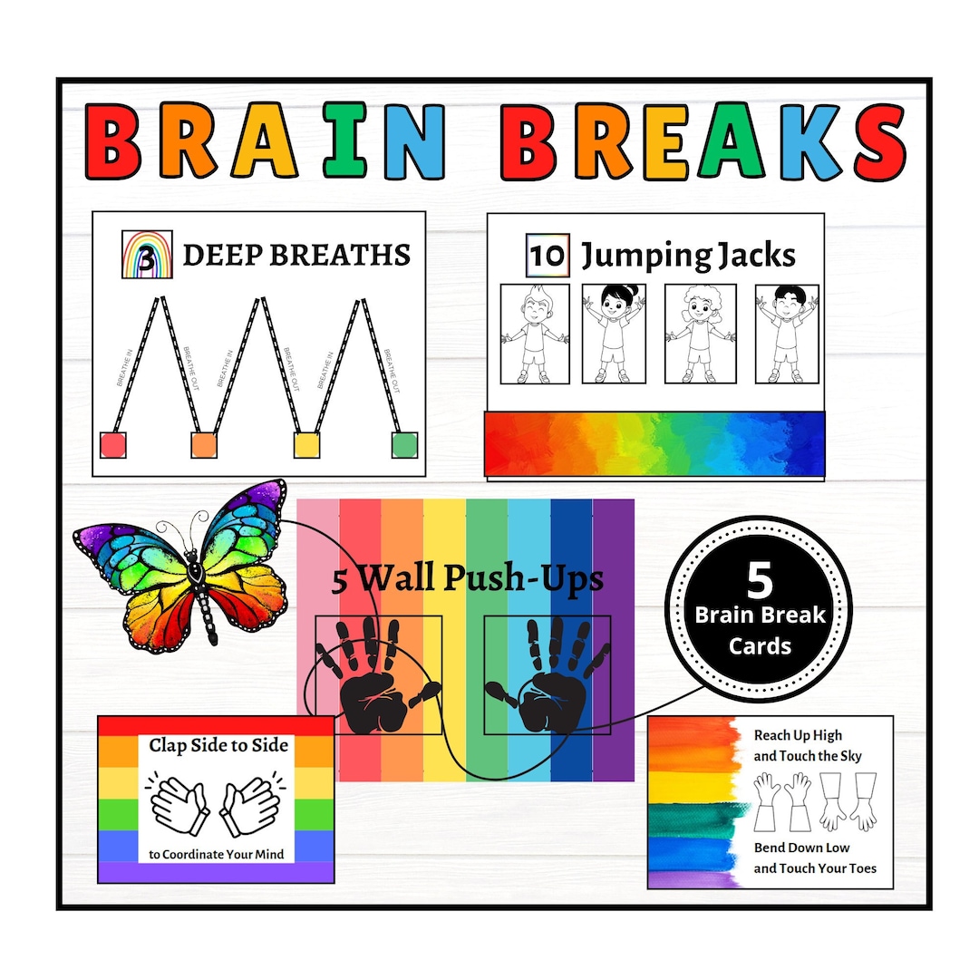 Brain Break Cards. Rainbow Theme. 5 Structured Fitness Posters for Kids ...