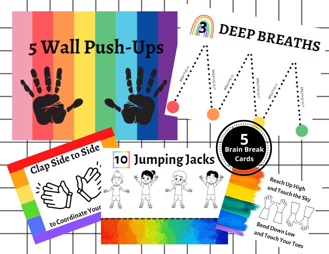 Brain Break Cards. Rainbow Theme. 5 Structured Fitness Posters - Etsy