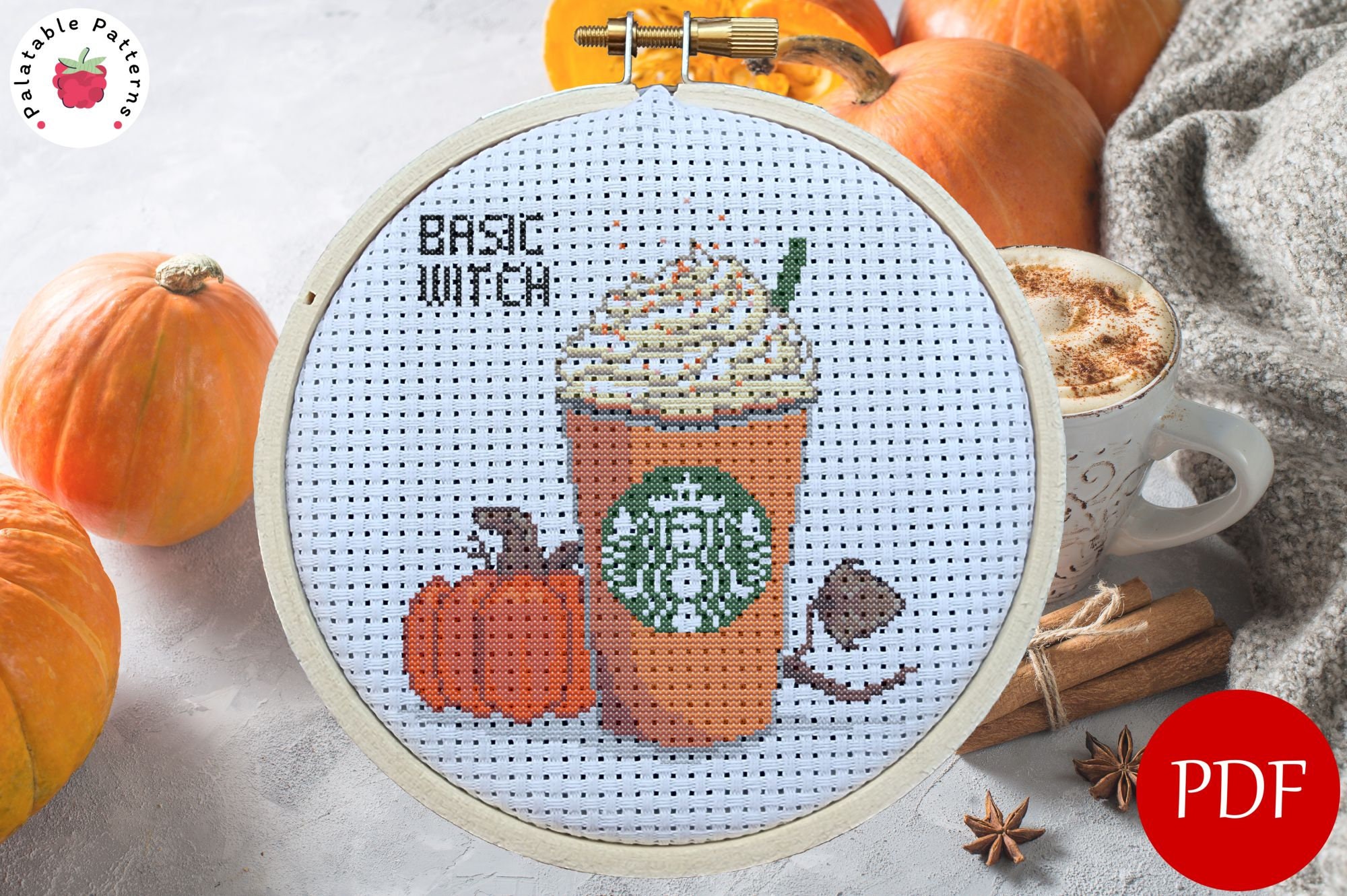 Pumpkin Spice Latte Cross Stitch Pattern - Etsy