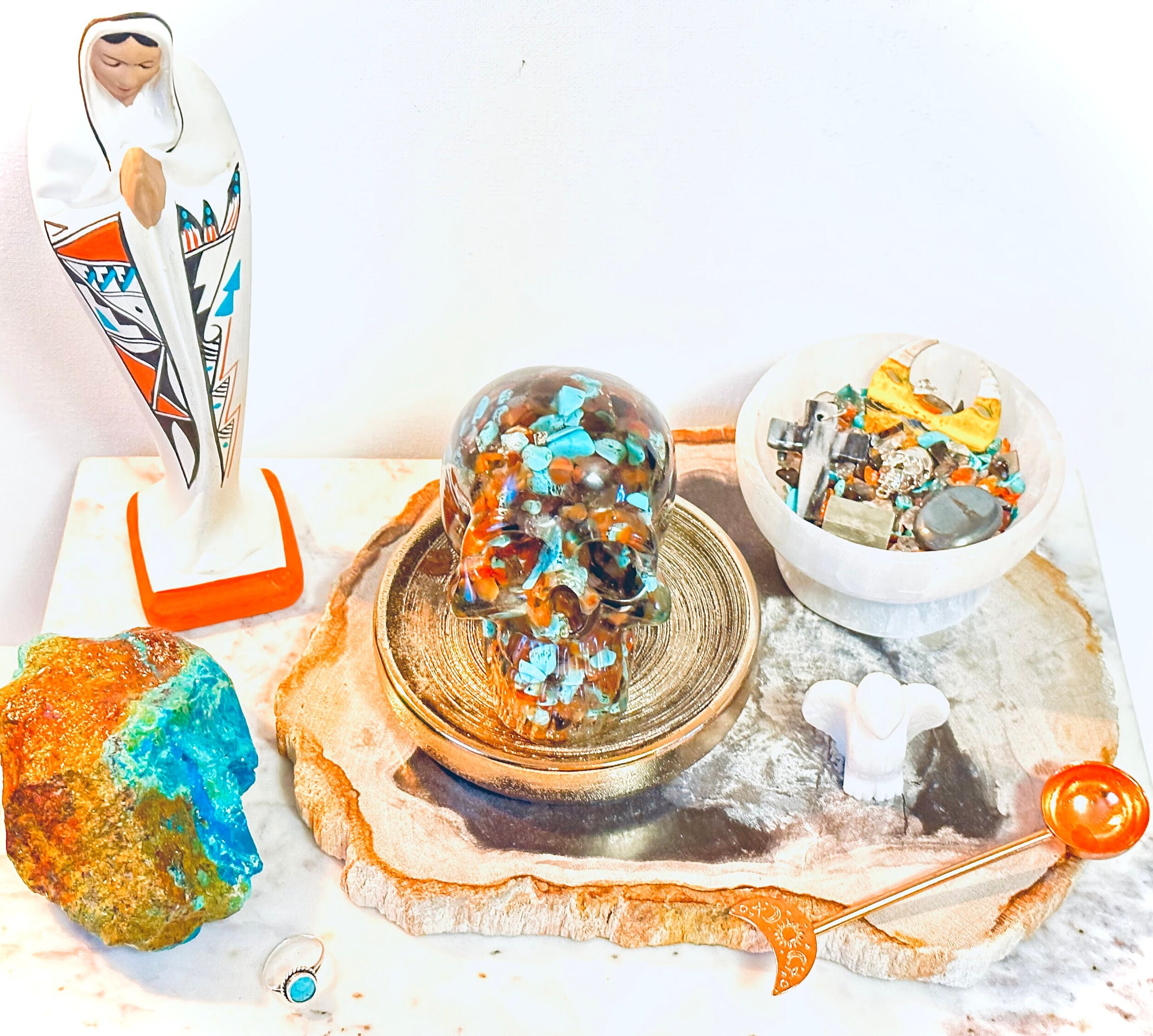 Hand-sized Skull turquoise clear Quartz obsidian carnelian crystals ...