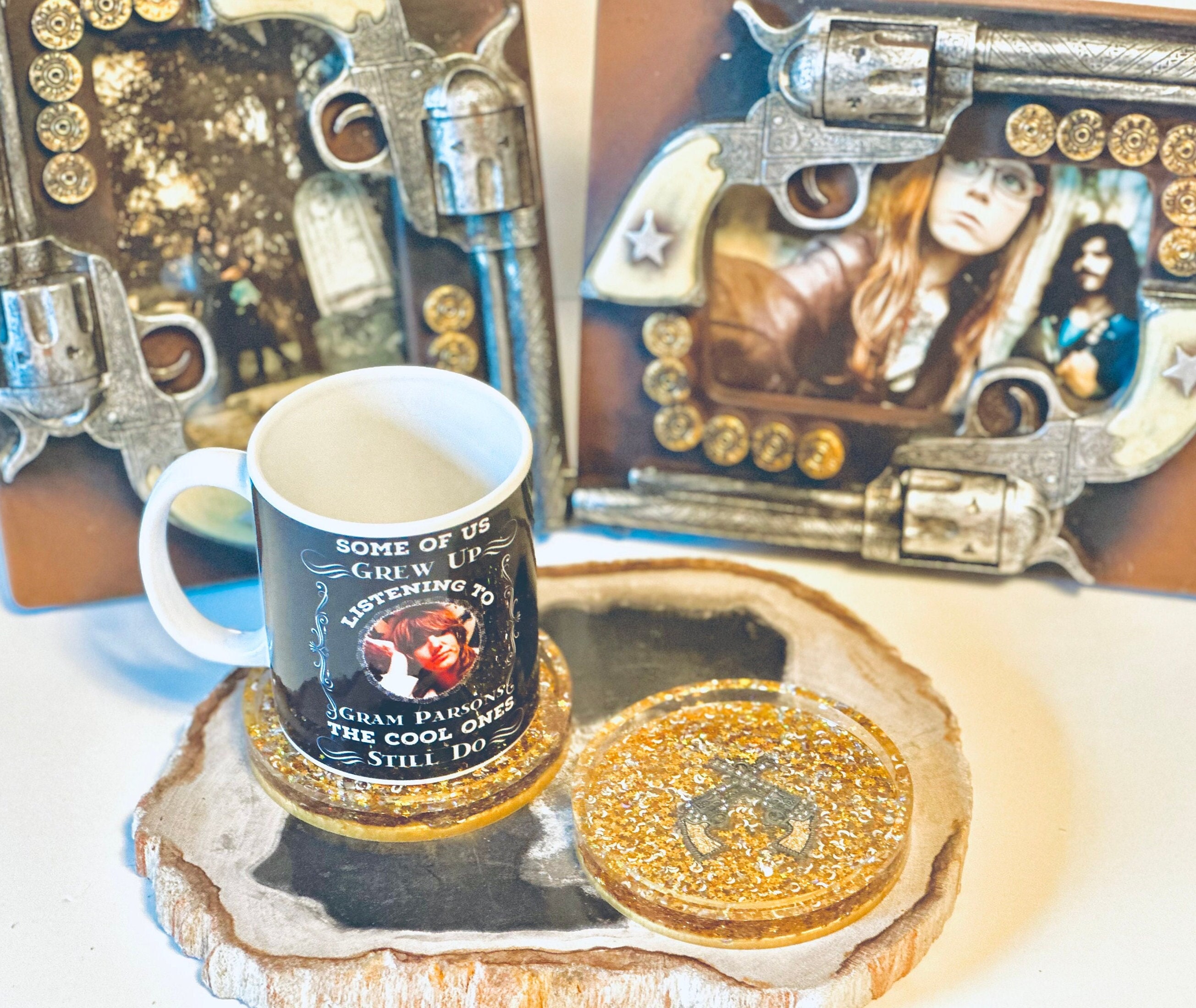 Gunslinger Revolver Coasters circular cowboy crescent Moon wild West ...