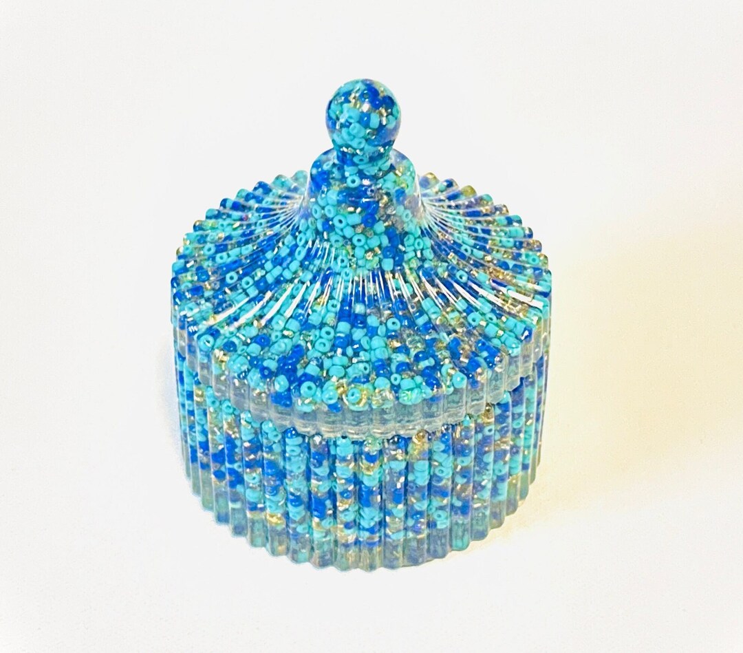 Blue Gold Small Decorative Storage Box Handmade gift jewelry container ...