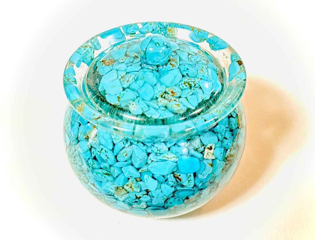 Turquoise Jar Storage Container handmade blue crystal new Mexico ...