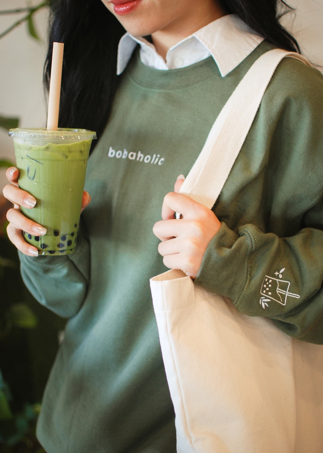 Cozy Bobaholic Crewneck Sweater: Minimal and Cute Sweater for Bubble ...