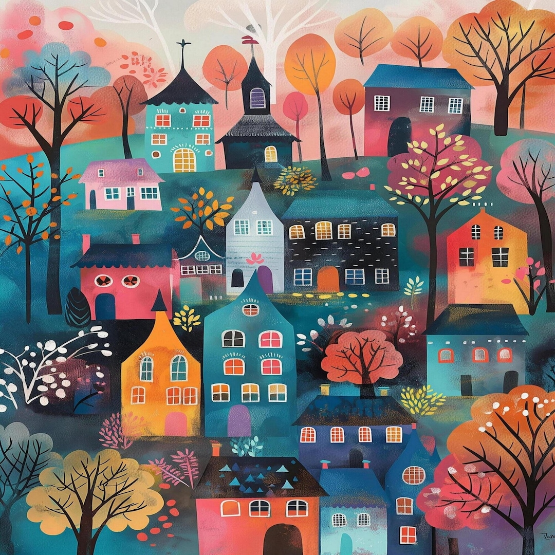 Mary Blair Inspired Houses Print: Whimsical Pastel Art (digital ...