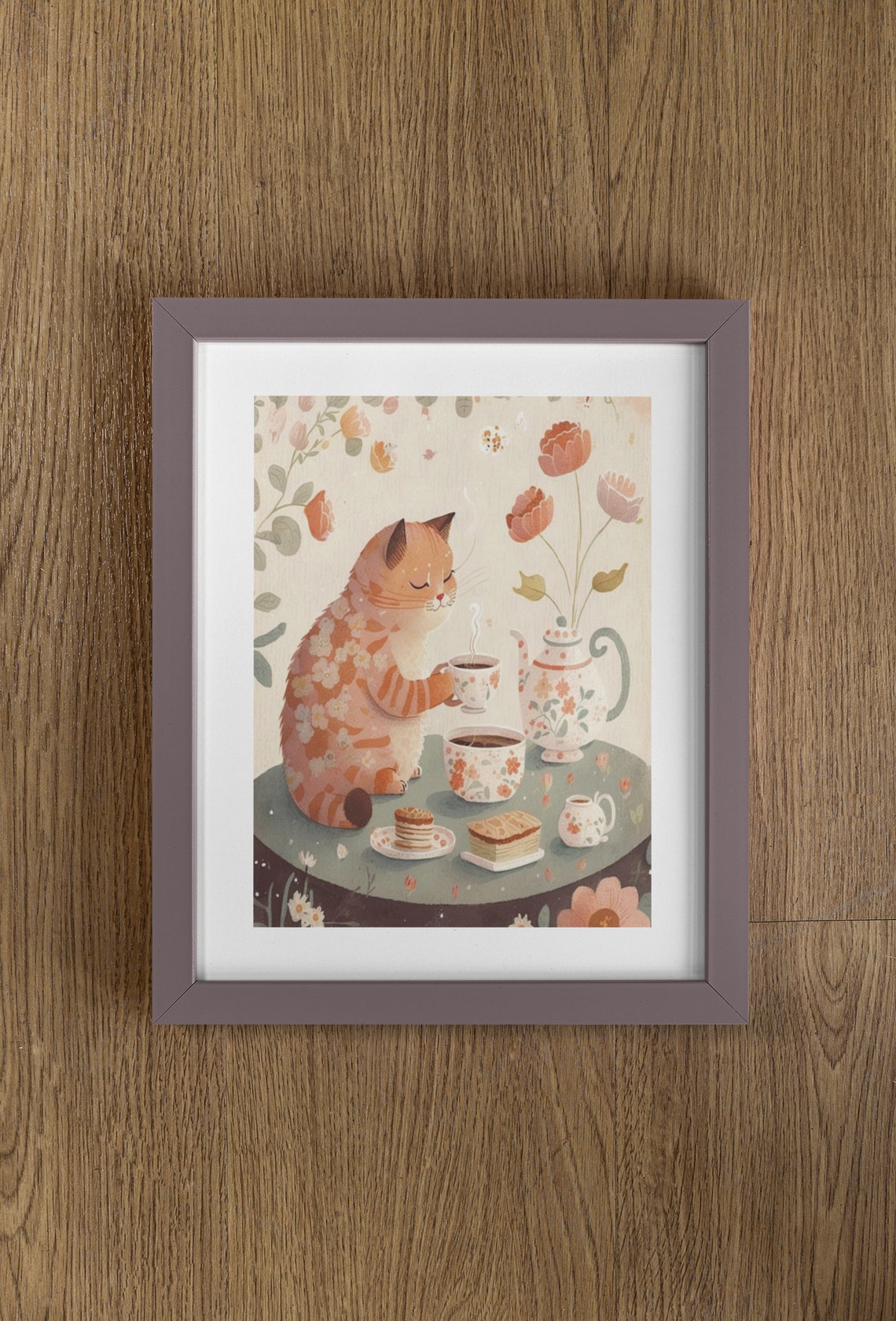 Cute Cat in Teashop Plump Cat Teashop Mei Ling Style Art Teatime for ...