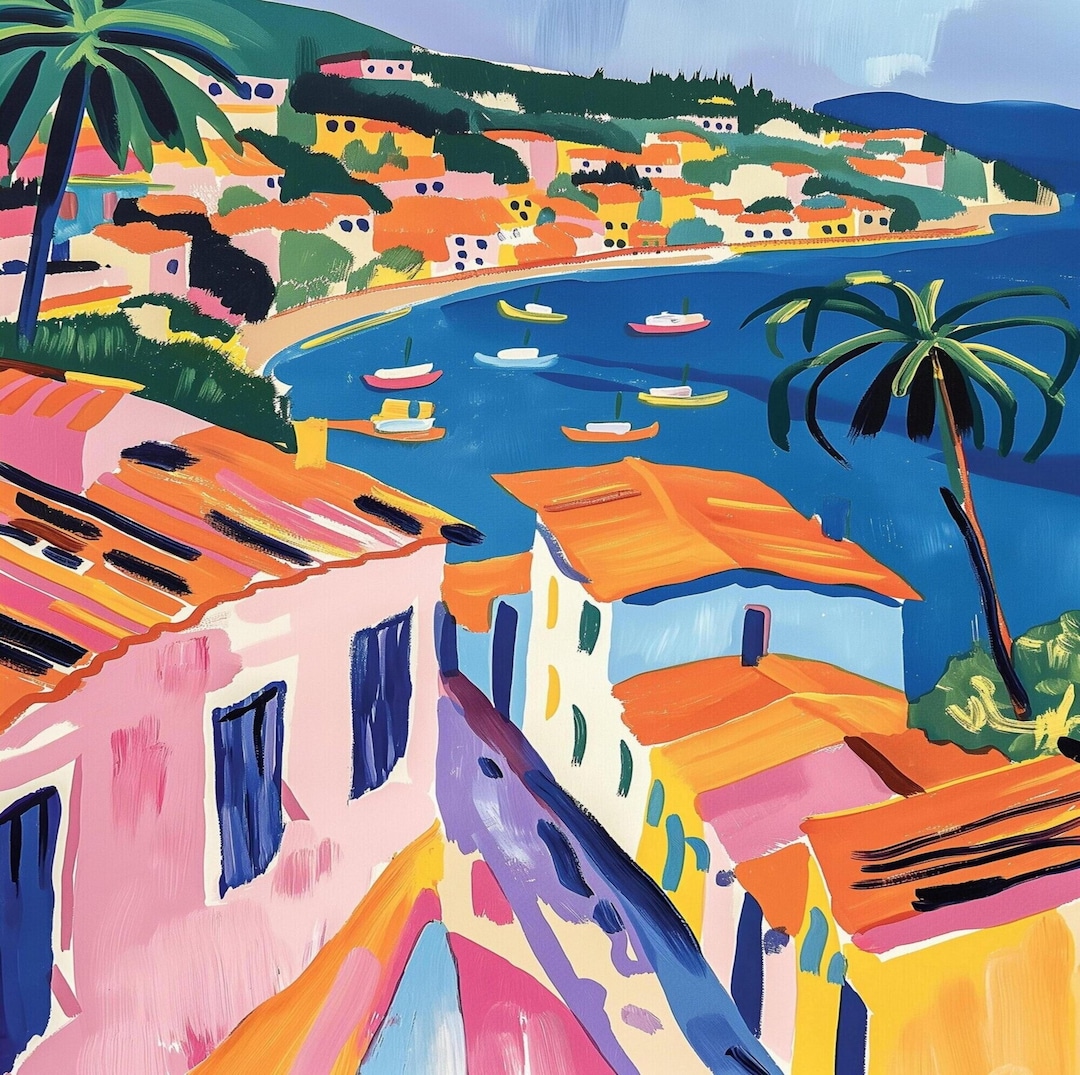 French Seaside Art Print: Matisse Style Coastal Village (digital ...