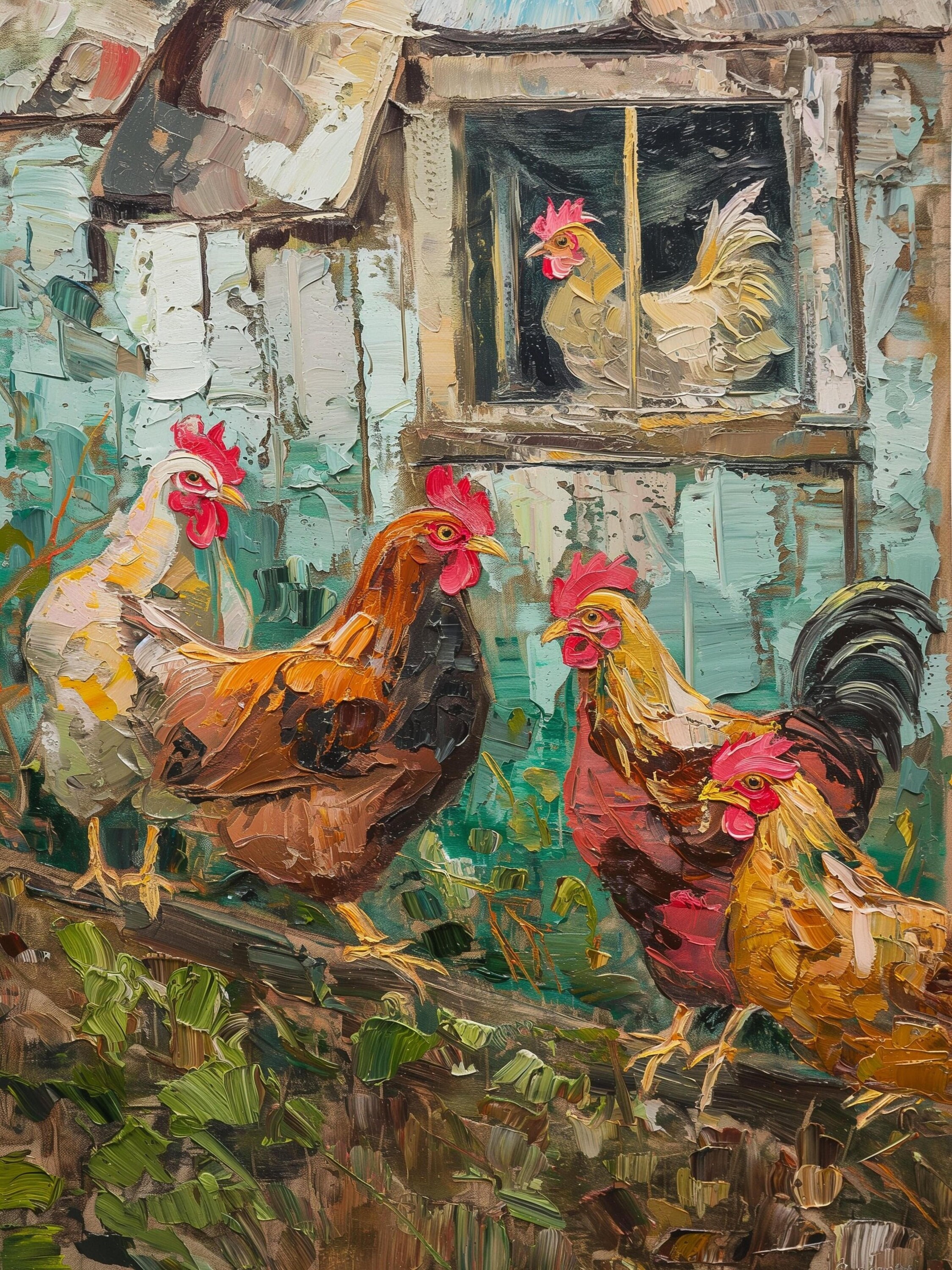 Vibrant Chicken Art - Impasto Chickens - Abstract Chicken Gift - Silly ...