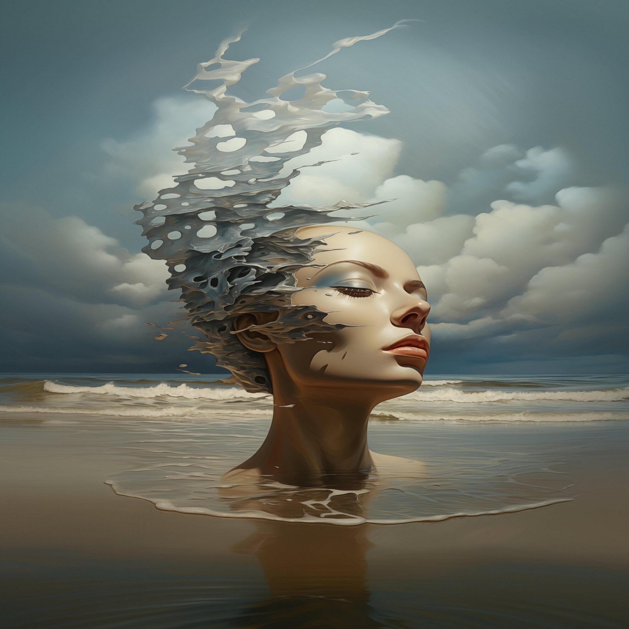 Serene Surreal Woman - Surreal Head of a Woman - Surreal Head on a ...