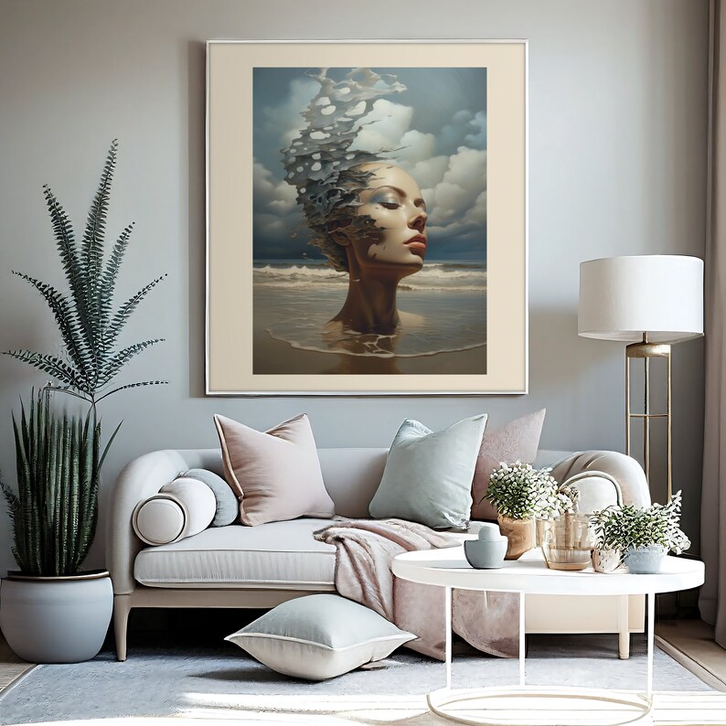 Serene Surreal Woman Surreal Head of a Woman Surreal Head on a Beach ...