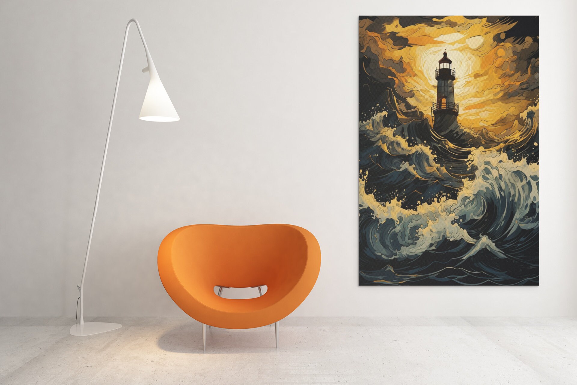 Stormy Lighthouse Art Print: Japanese Inspired Japandi Beacon (digital ...
