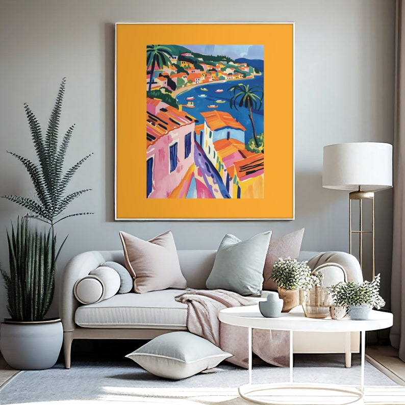 French Seaside Art Print: Matisse Style Coastal Village (digital ...